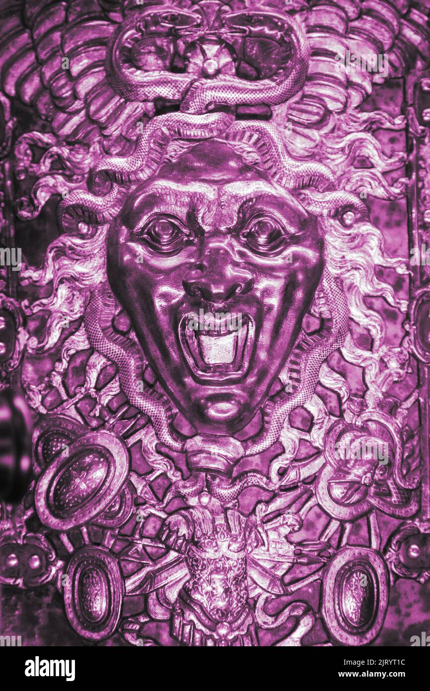 Medusa monster. Face of the Gorgon, gothic symbol of evil with snakes ...