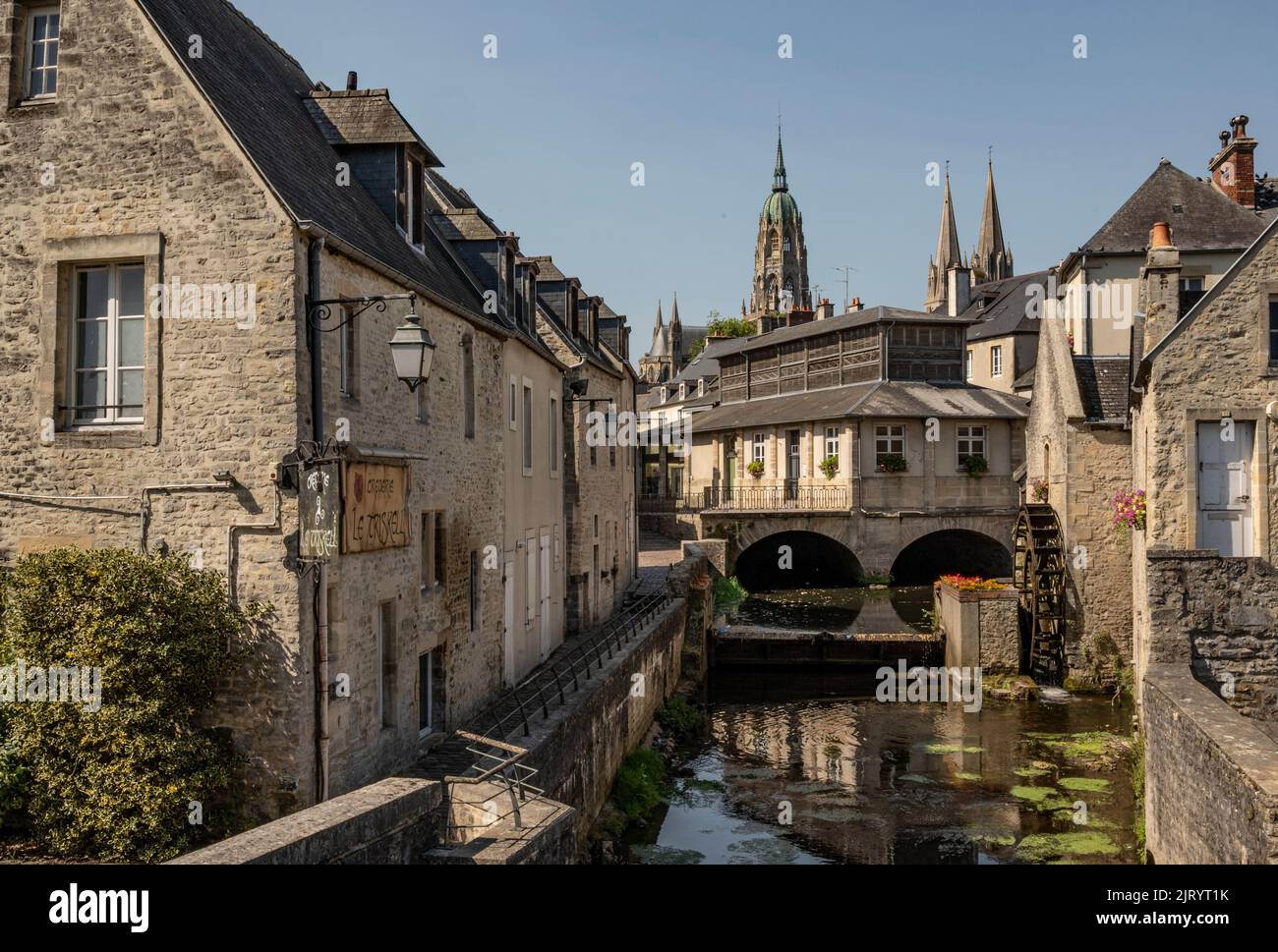 The old town centrealong the Aure river of Bayeux, France Stock Photo ...