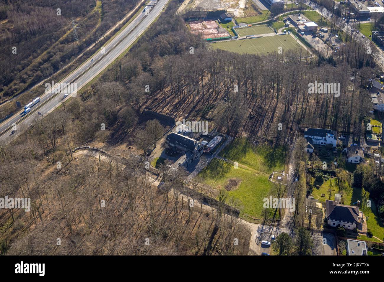 Aerial view, Villa Hohenhof, citizen protest after felling of a mammoth ...