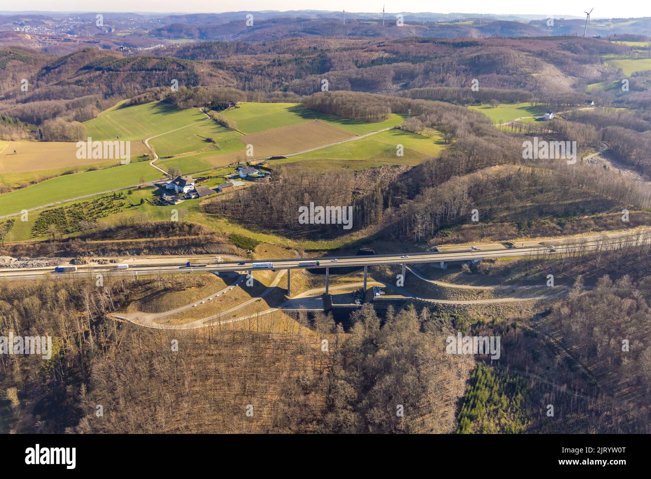 Freeway bridge viaduct Kattenohl of the freeway A45 Sauerlandlinie ...