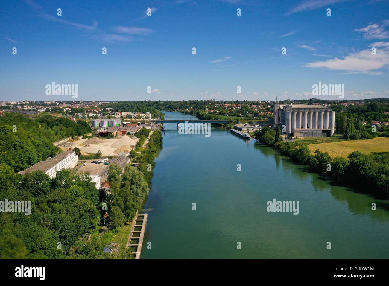 aerial view on the cities of Melun and La Rochette in Seine et Marne in ...