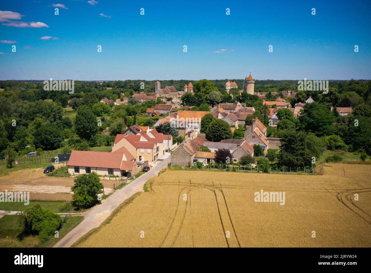 aerial view on the village of Blandy les Tours in Seine et Marne in ...