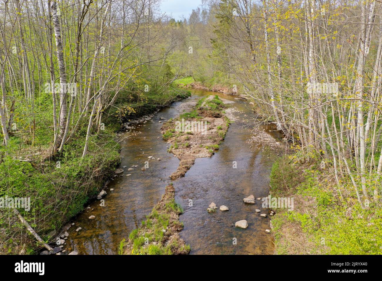 Aerial view of river in spring Stock Photo - Alamy