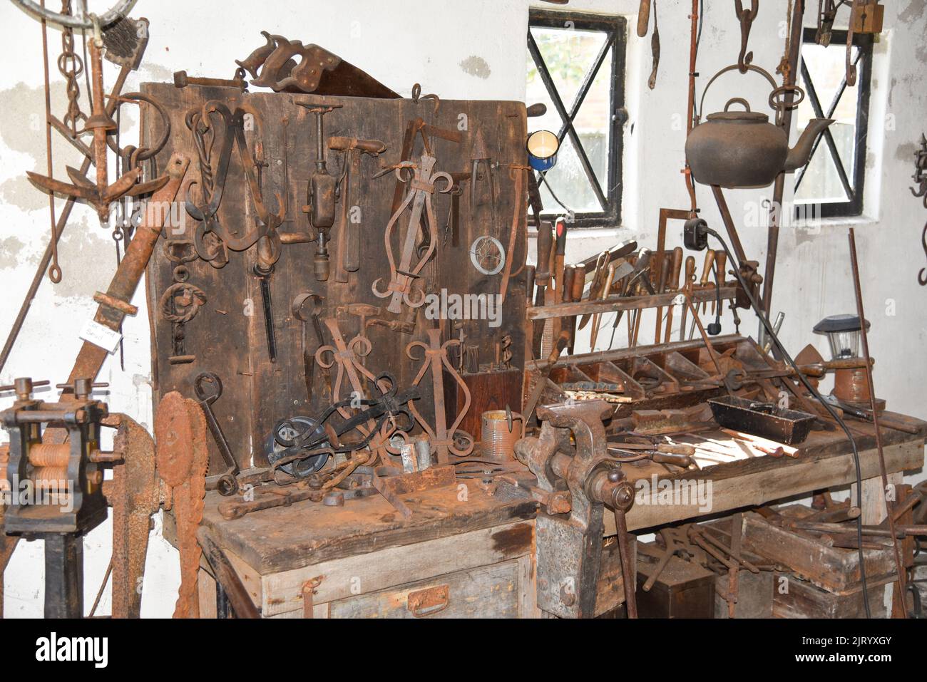 Oudeschild, Netherlands. August 2022. A workshop with old-fashioned ...