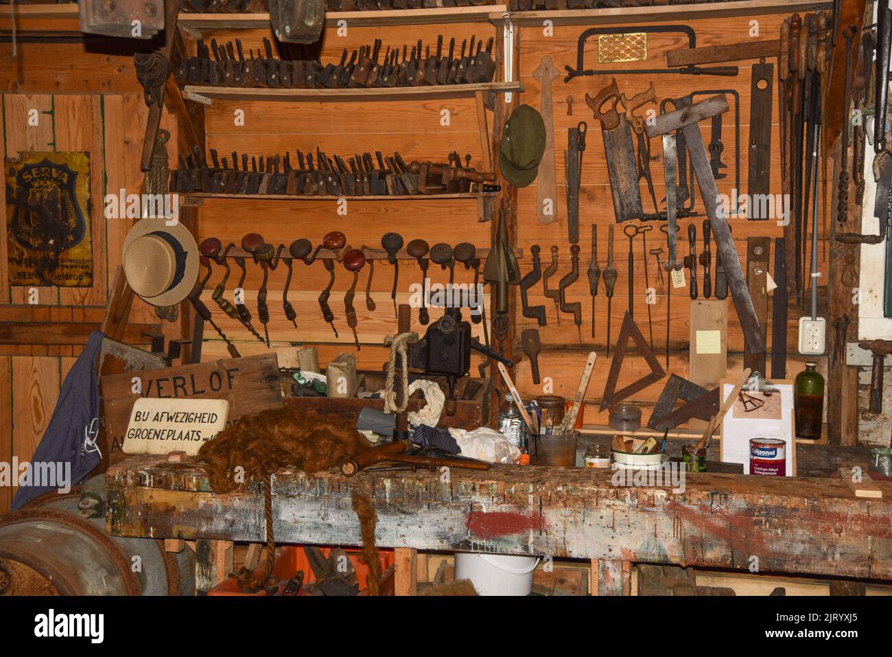 Oudeschild, Netherlands. August 2022. A workshop with old-fashioned ...