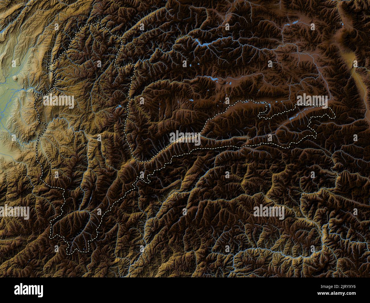 Badakhshan, province of Afghanistan. Colored elevation map with lakes ...