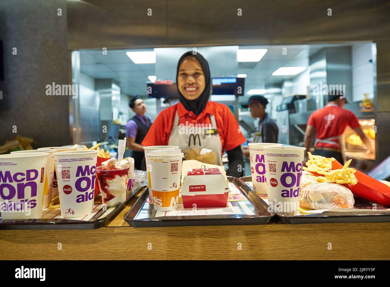 KUALA LUMPUR, MALAYSIA - CIRCA JANUARY, 2020: food served on trays at ...