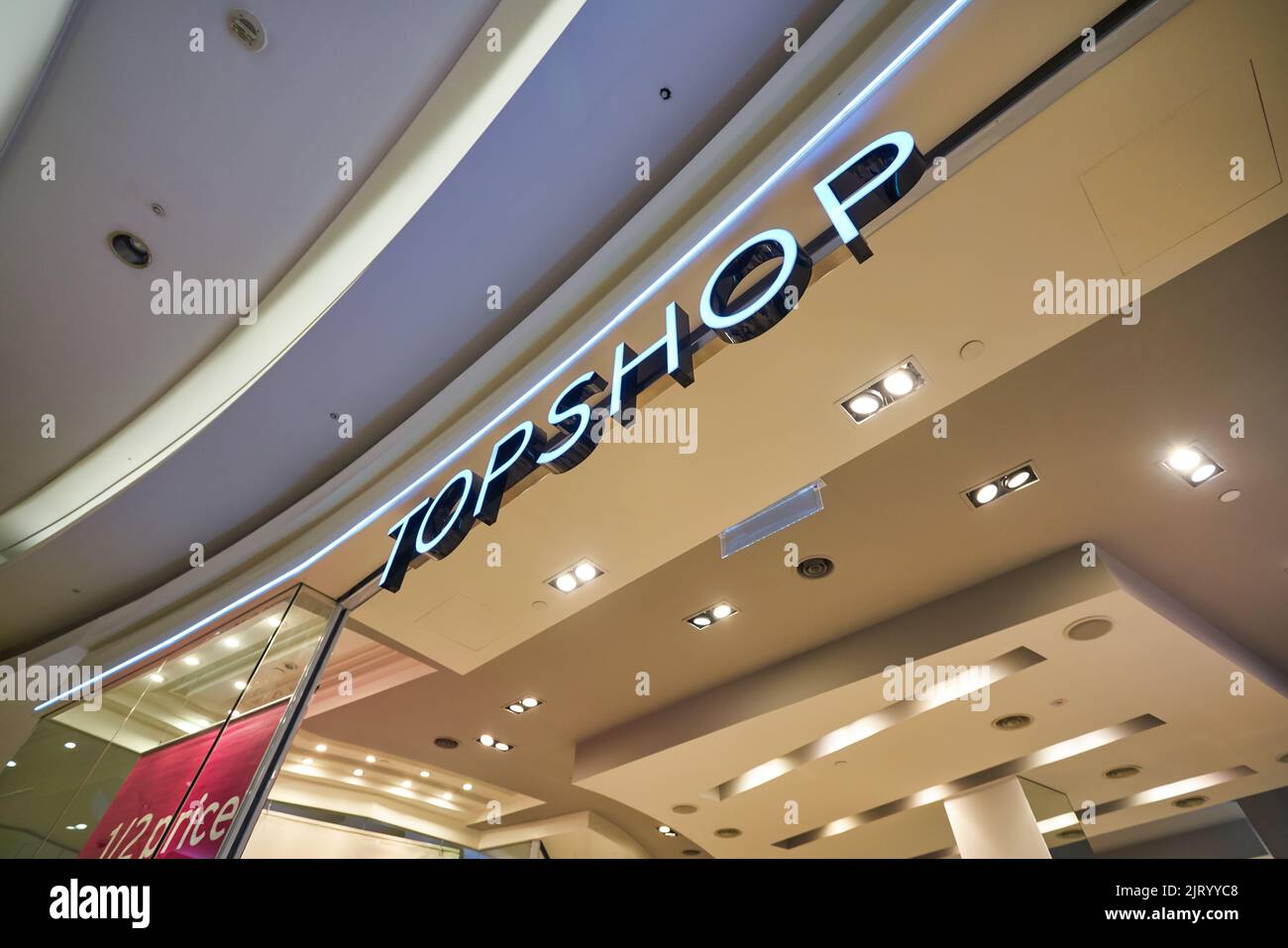 KUALA LUMPUR, MALAYSIA - CIRCA JANUARY, 2020: Topshop sign over store ...