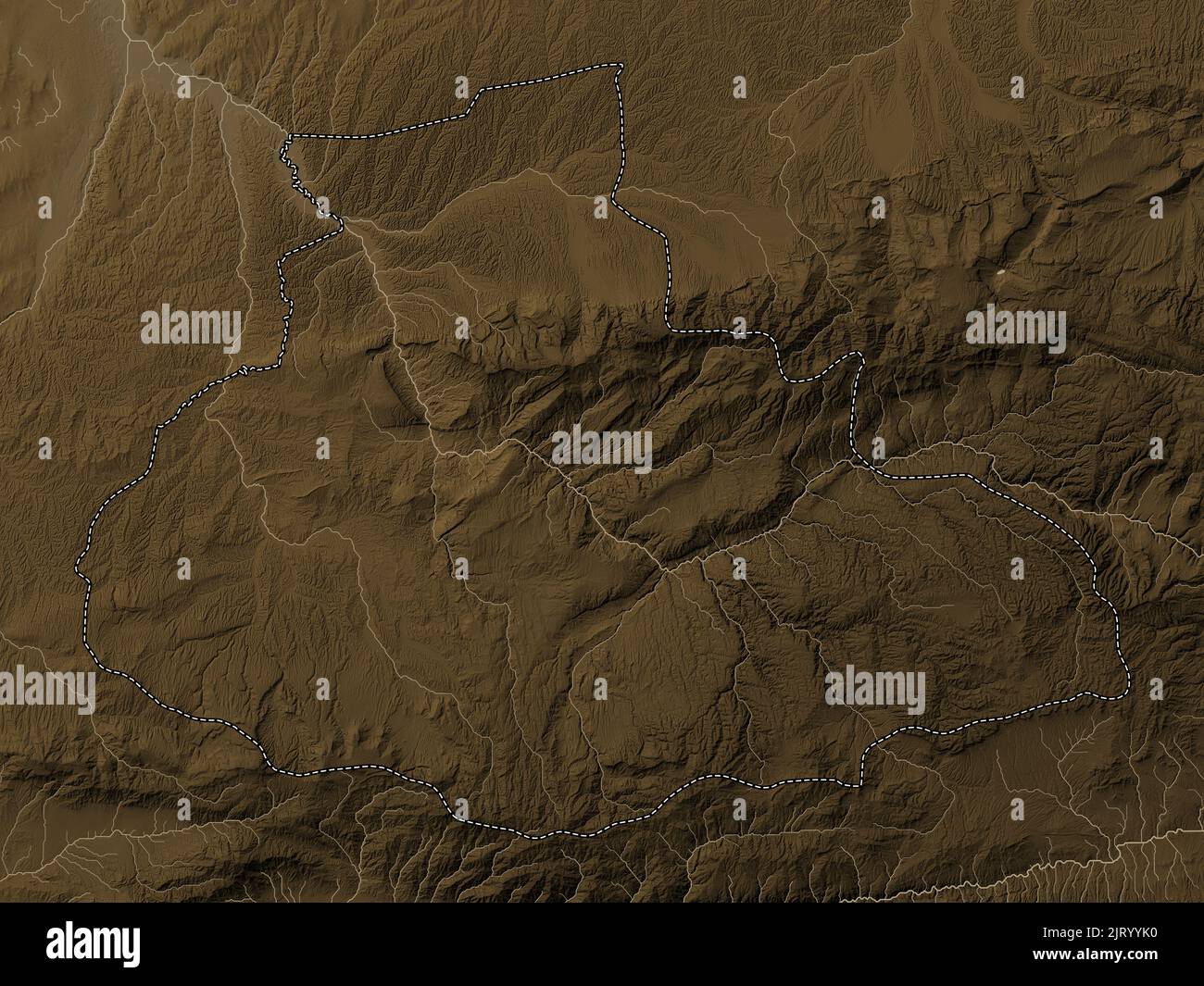 Badghis, province of Afghanistan. Elevation map colored in sepia tones ...