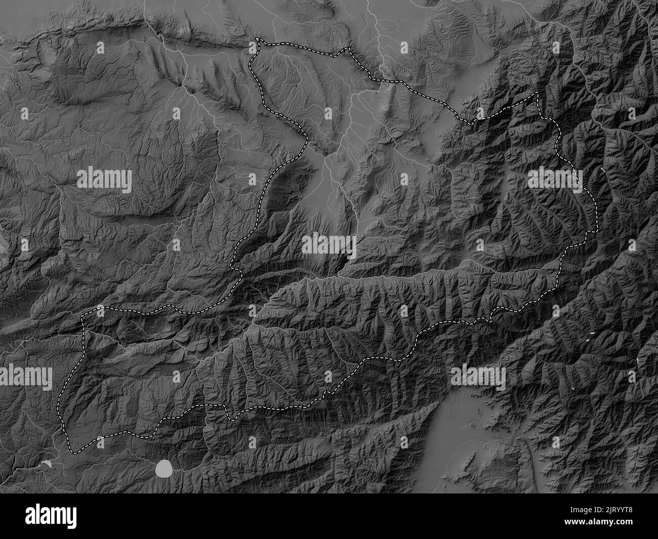 Baghlan, province of Afghanistan. Grayscale elevation map with lakes ...