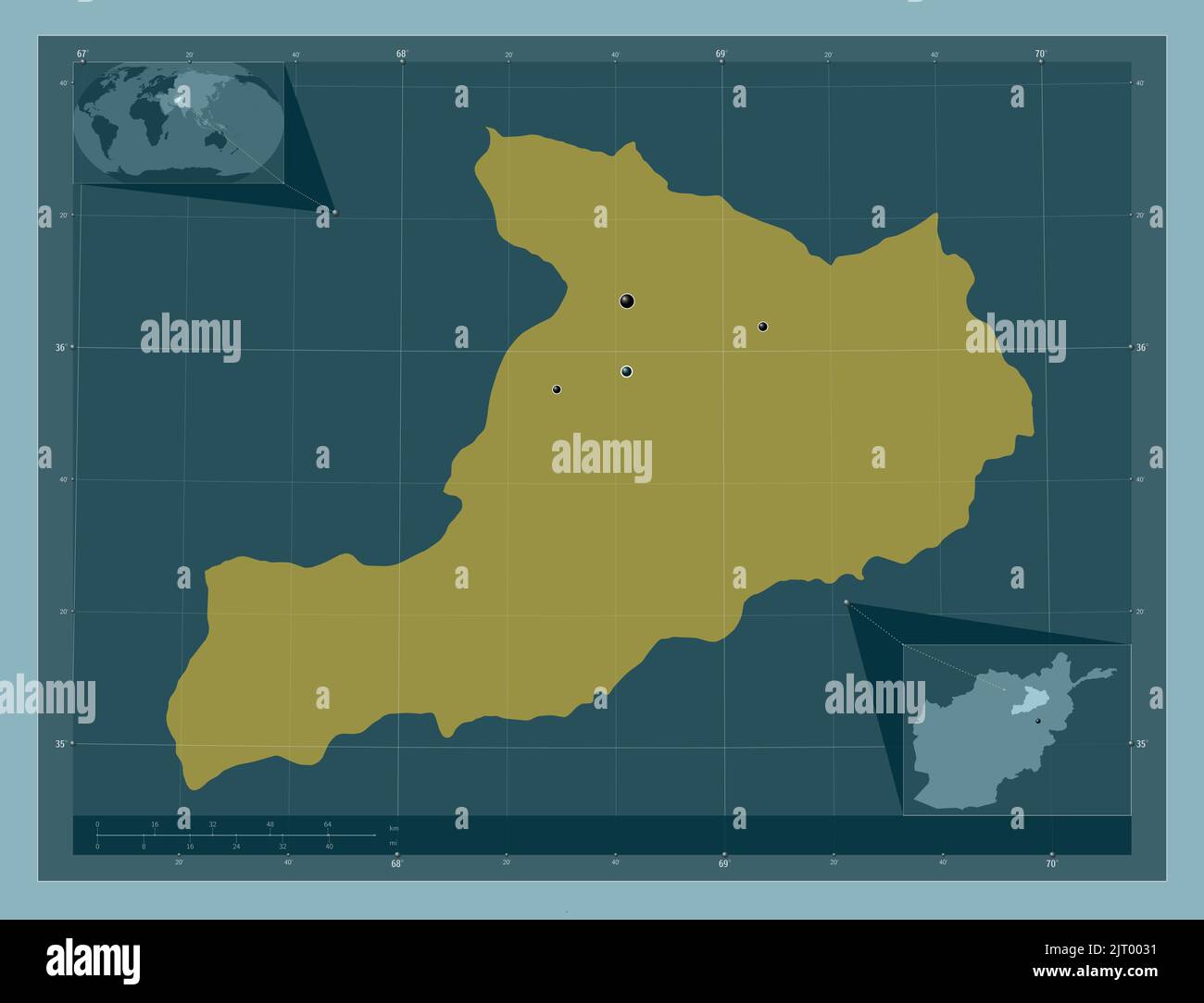 Baghlan, province of Afghanistan. Solid color shape. Locations of major ...
