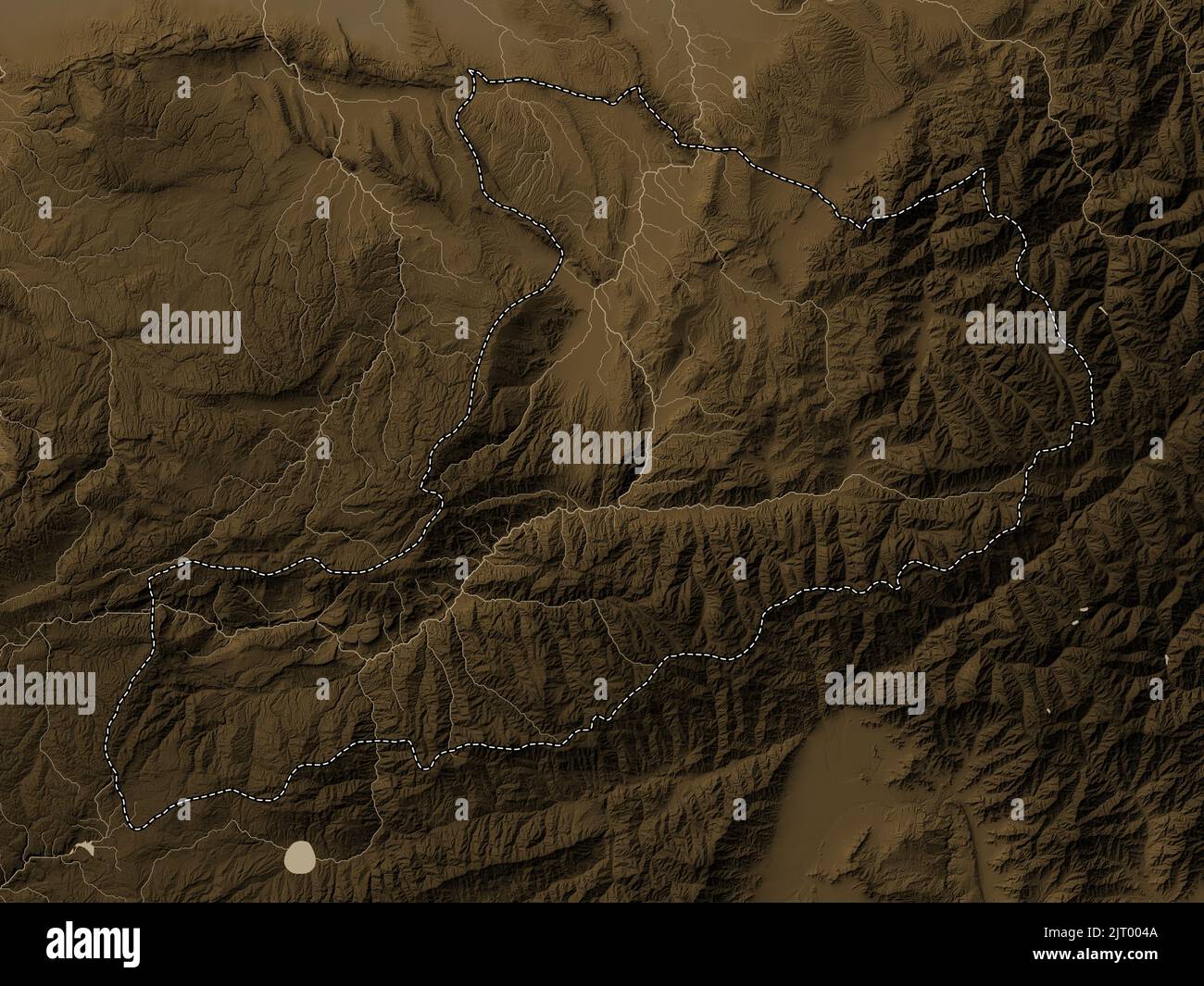 Baghlan, province of Afghanistan. Elevation map colored in sepia tones ...