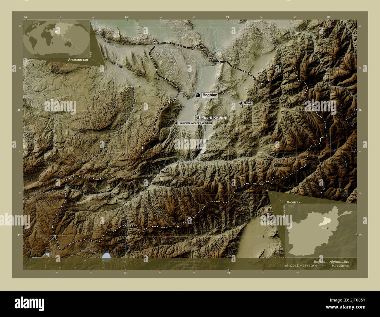 Baghlan, province of Afghanistan. Elevation map colored in wiki style ...