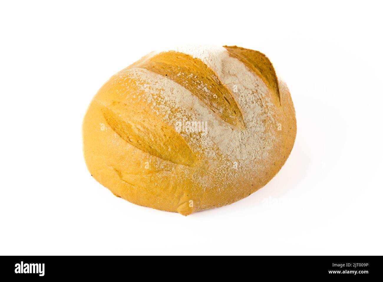 Isolated studio shot of plain white bread with traditional cuts on the ...
