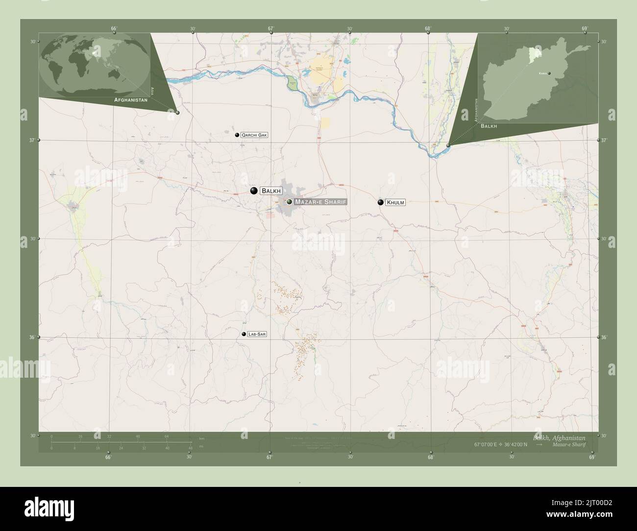 Balkh, province of Afghanistan. Open Street Map. Locations and names of ...