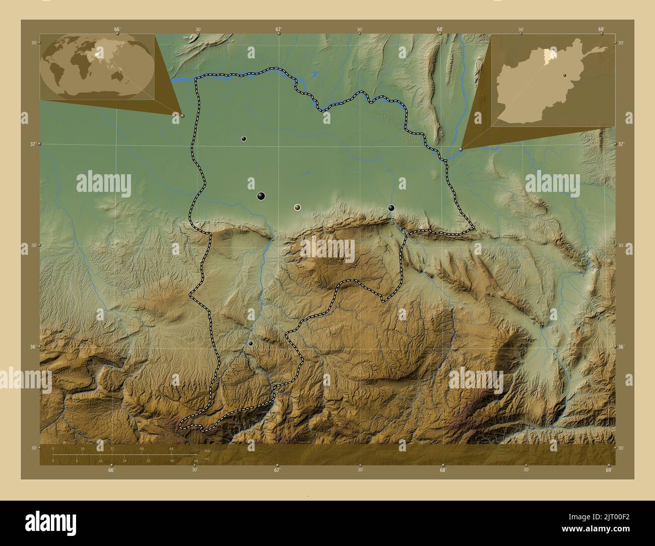 Balkh, province of Afghanistan. Colored elevation map with lakes and ...