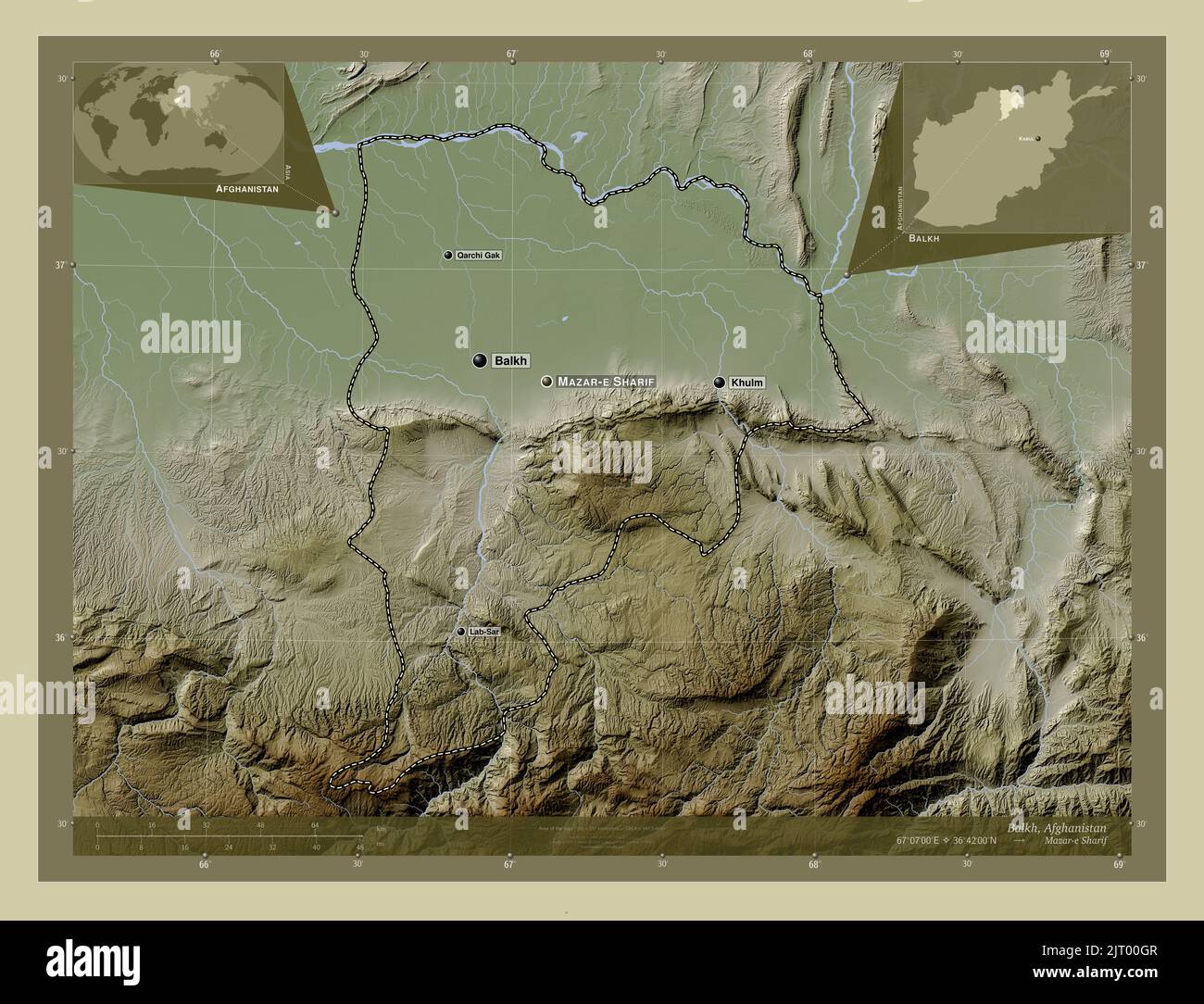 Balkh, province of Afghanistan. Elevation map colored in wiki style ...