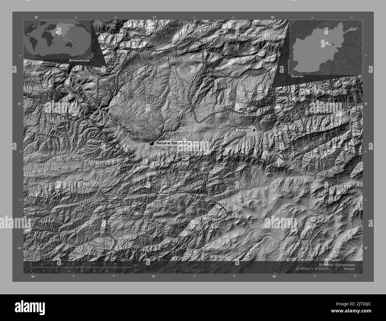 Bamyan, province of Afghanistan. Bilevel elevation map with lakes and ...