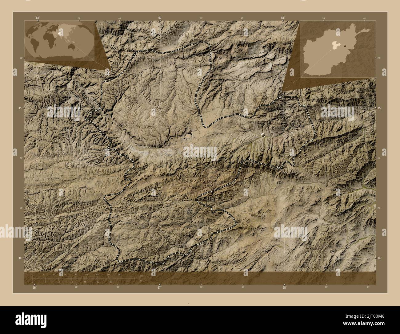 Bamyan, province of Afghanistan. Low resolution satellite map. Corner ...