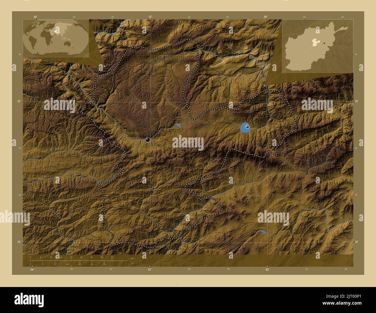 Bamyan, province of Afghanistan. Colored elevation map with lakes and ...