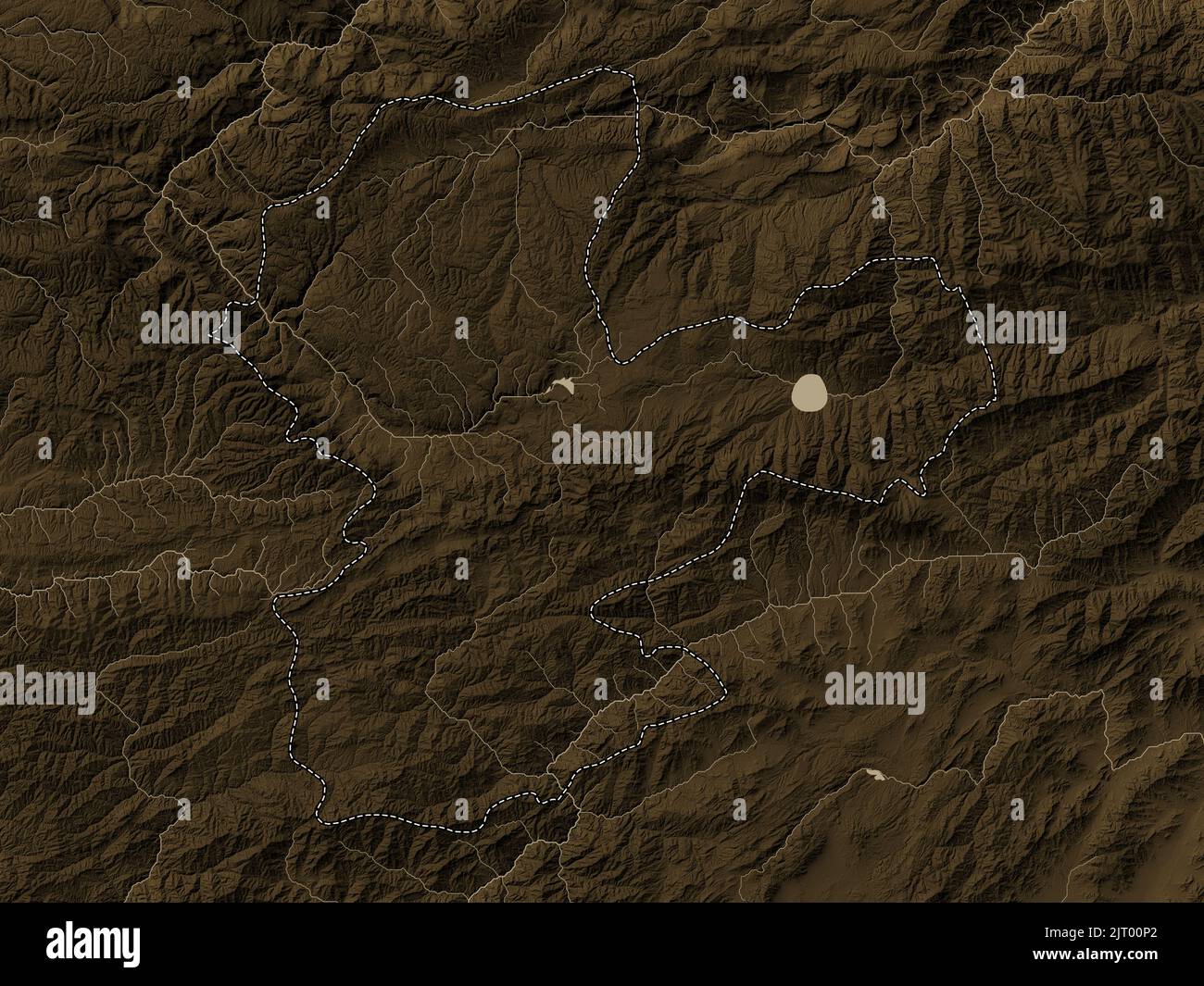 Bamyan, province of Afghanistan. Elevation map colored in sepia tones ...