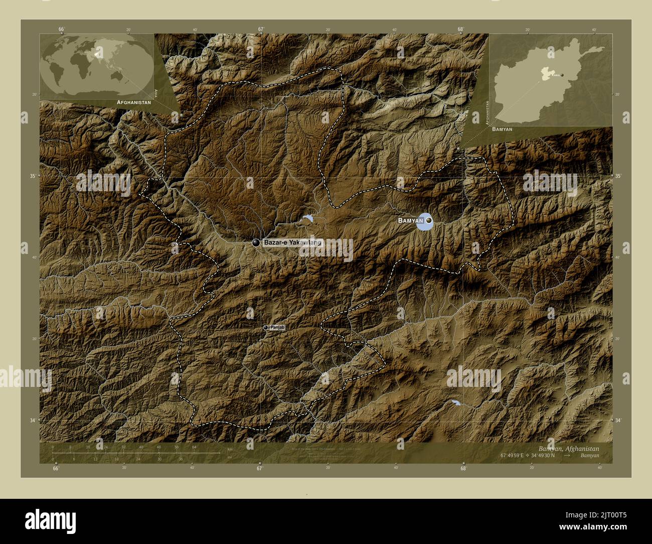 Bamyan, province of Afghanistan. Elevation map colored in wiki style ...