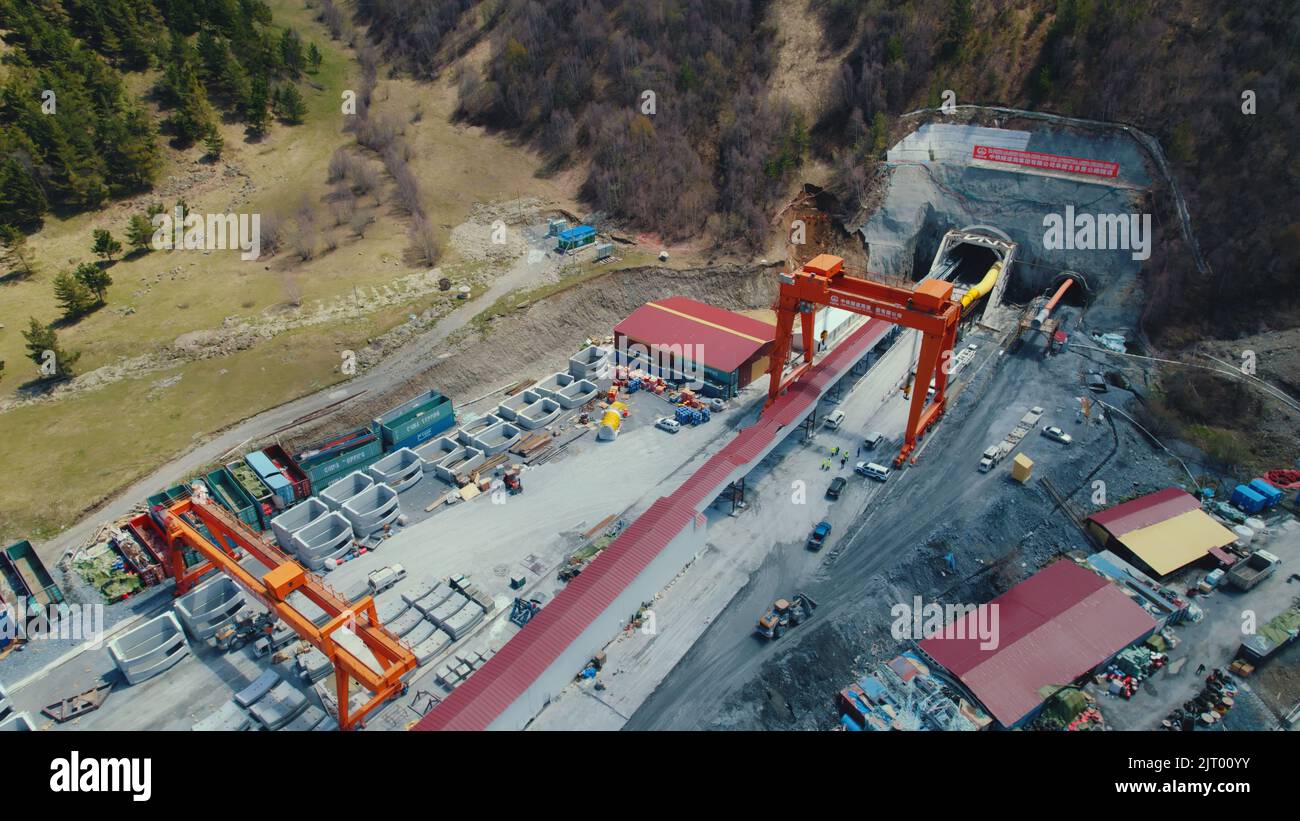 birds-eye view of the tunnel construction, Georgia country. High ...