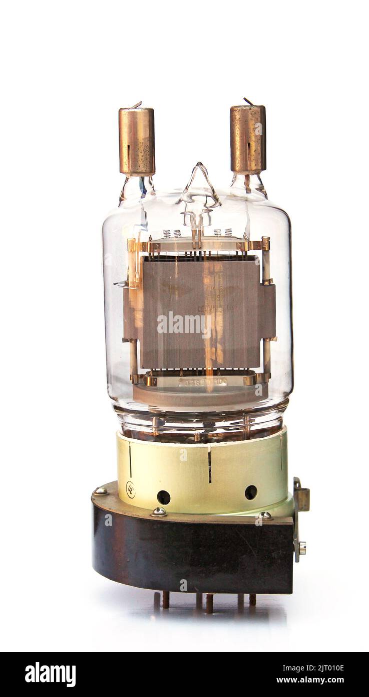 old incandescent lamp, vintage lamp generator isolated on white with ...