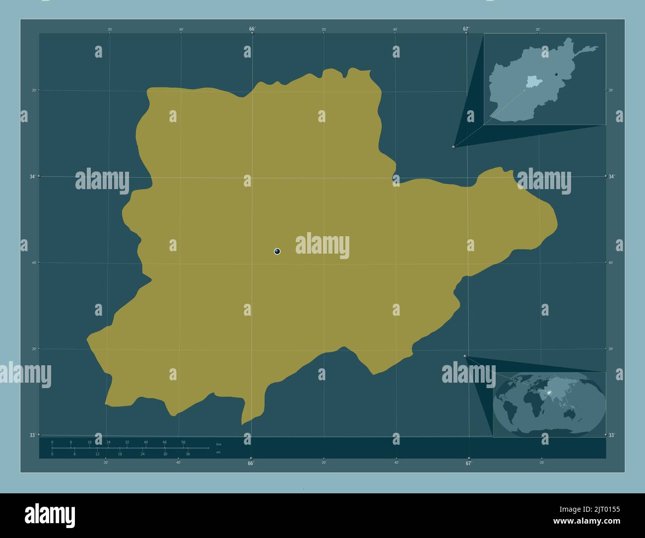 Daykundi, province of Afghanistan. Solid color shape. Locations of ...
