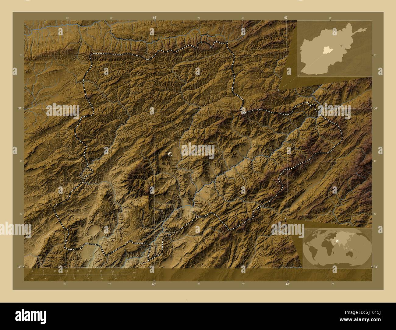 Daykundi, province of Afghanistan. Colored elevation map with lakes and ...