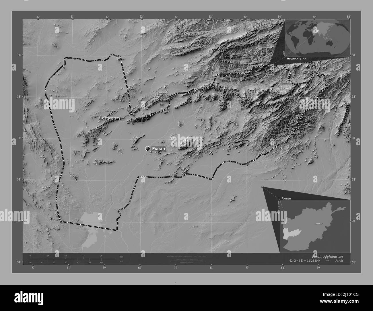 Farah, province of Afghanistan. Bilevel elevation map with lakes and ...