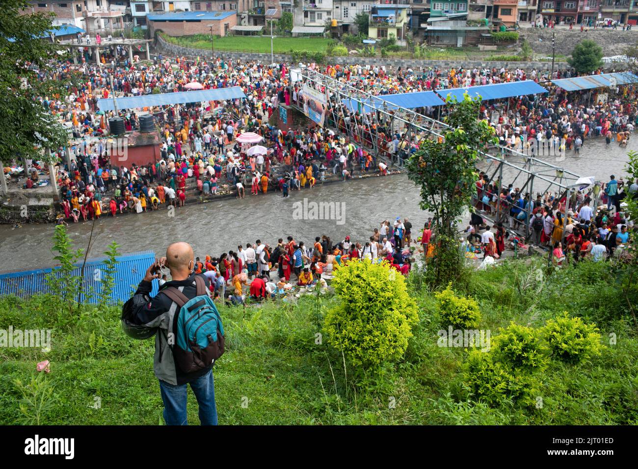 Kathmandu, Nepal. 27th Aug, 2022. Nepalese devotees perform rituals ...