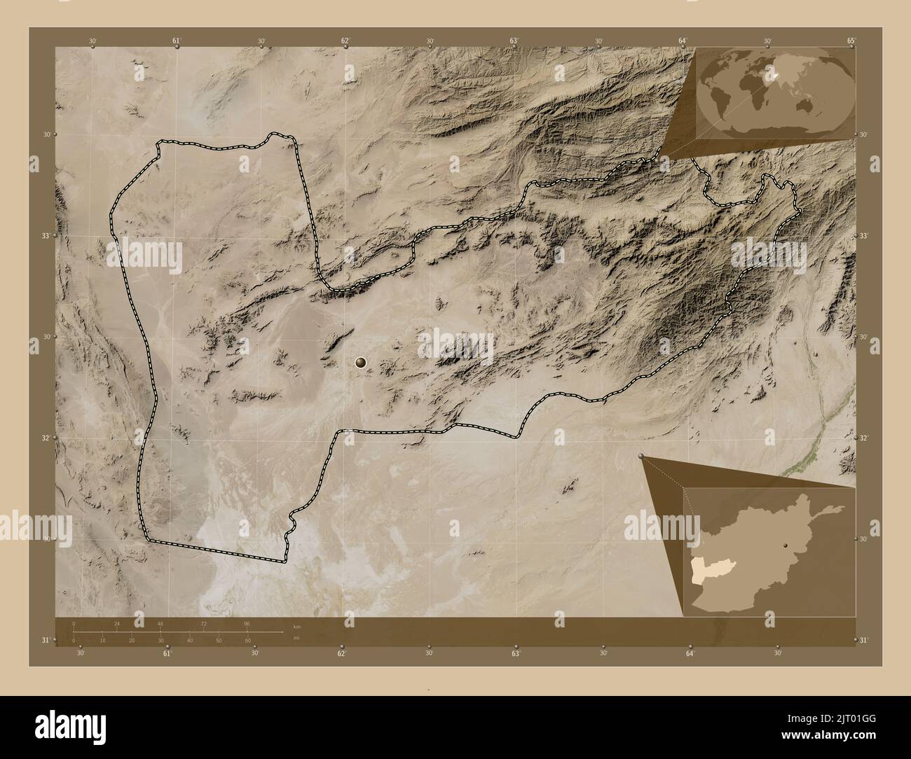 Farah, province of Afghanistan. Low resolution satellite map. Corner ...