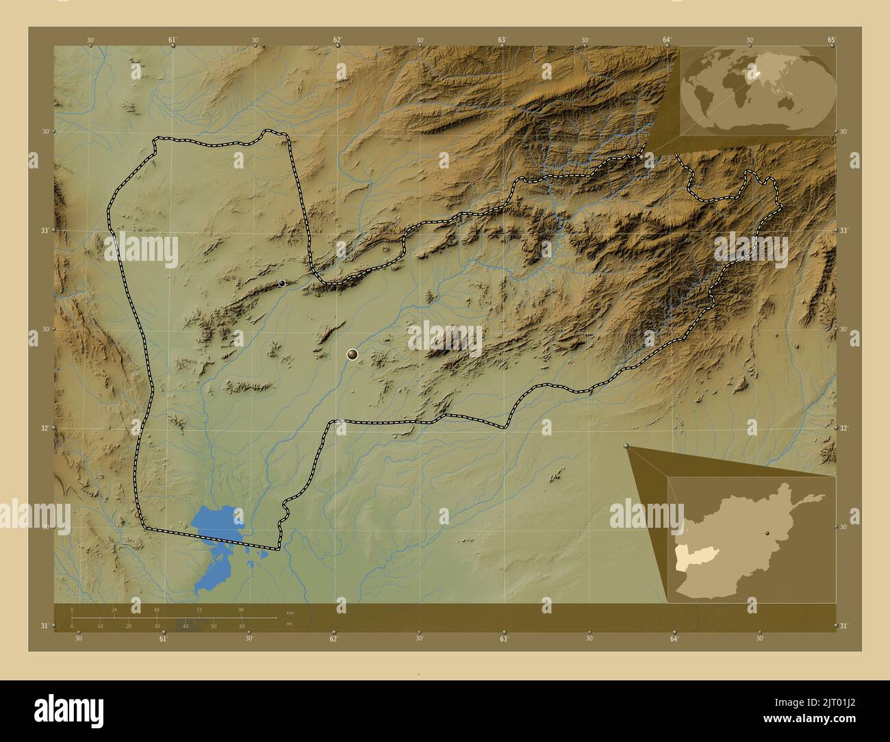 Farah Province Of Afghanistan Colored Elevation Map With Lakes And Rivers Locations Of Major
