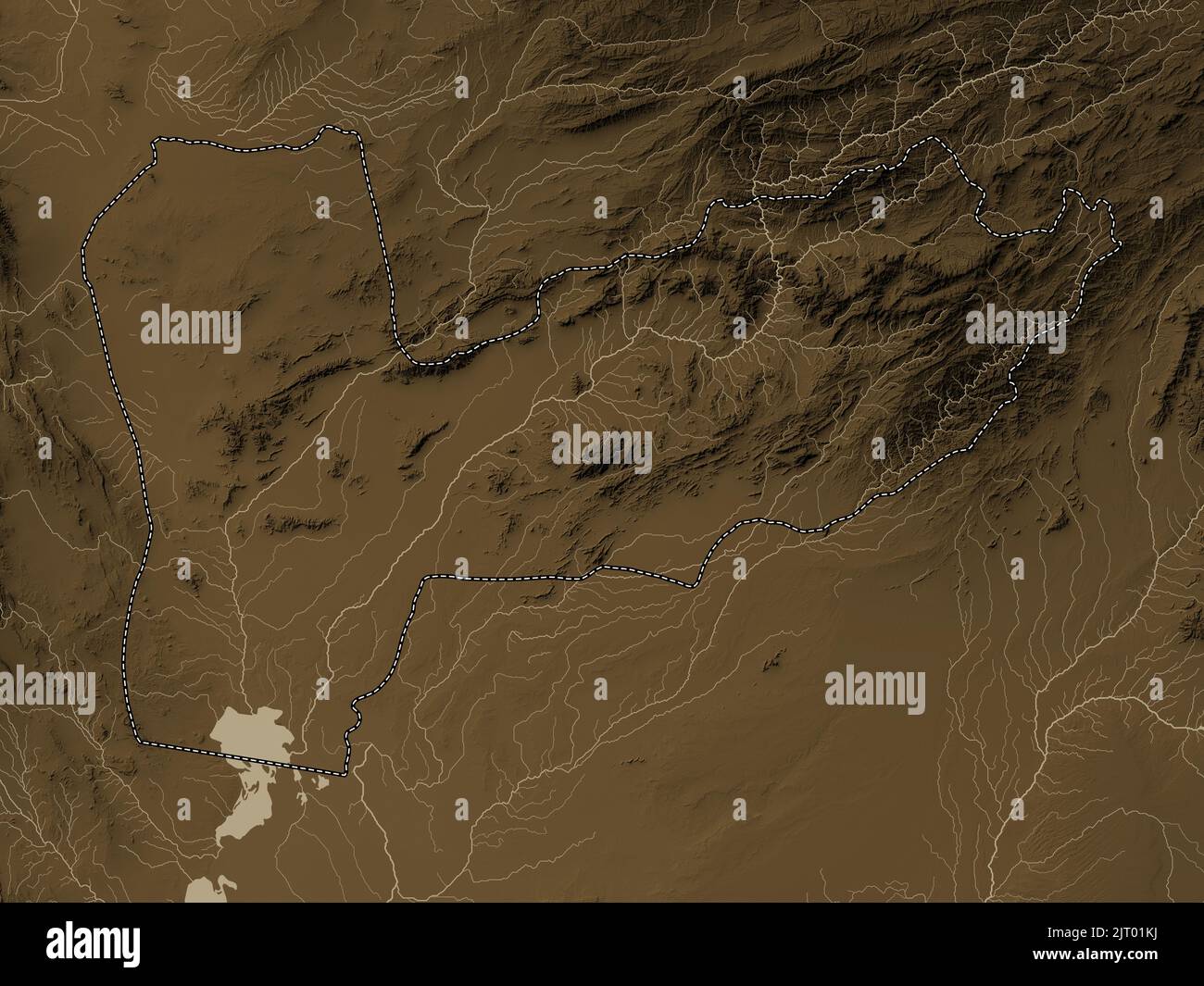 Farah, province of Afghanistan. Elevation map colored in sepia tones ...