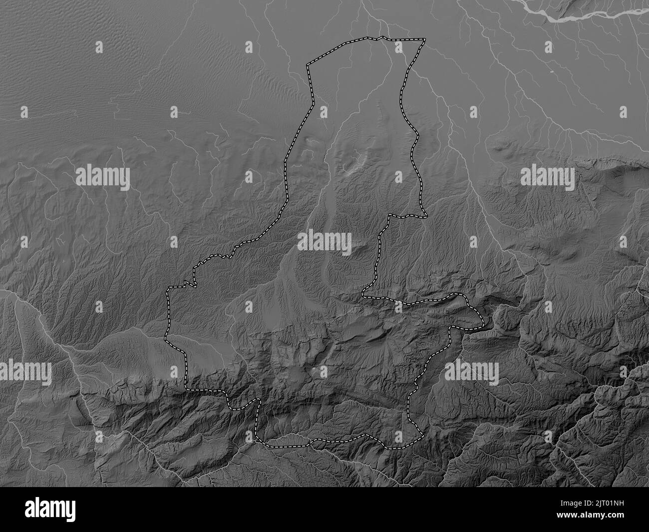 Faryab, province of Afghanistan. Grayscale elevation map with lakes and ...