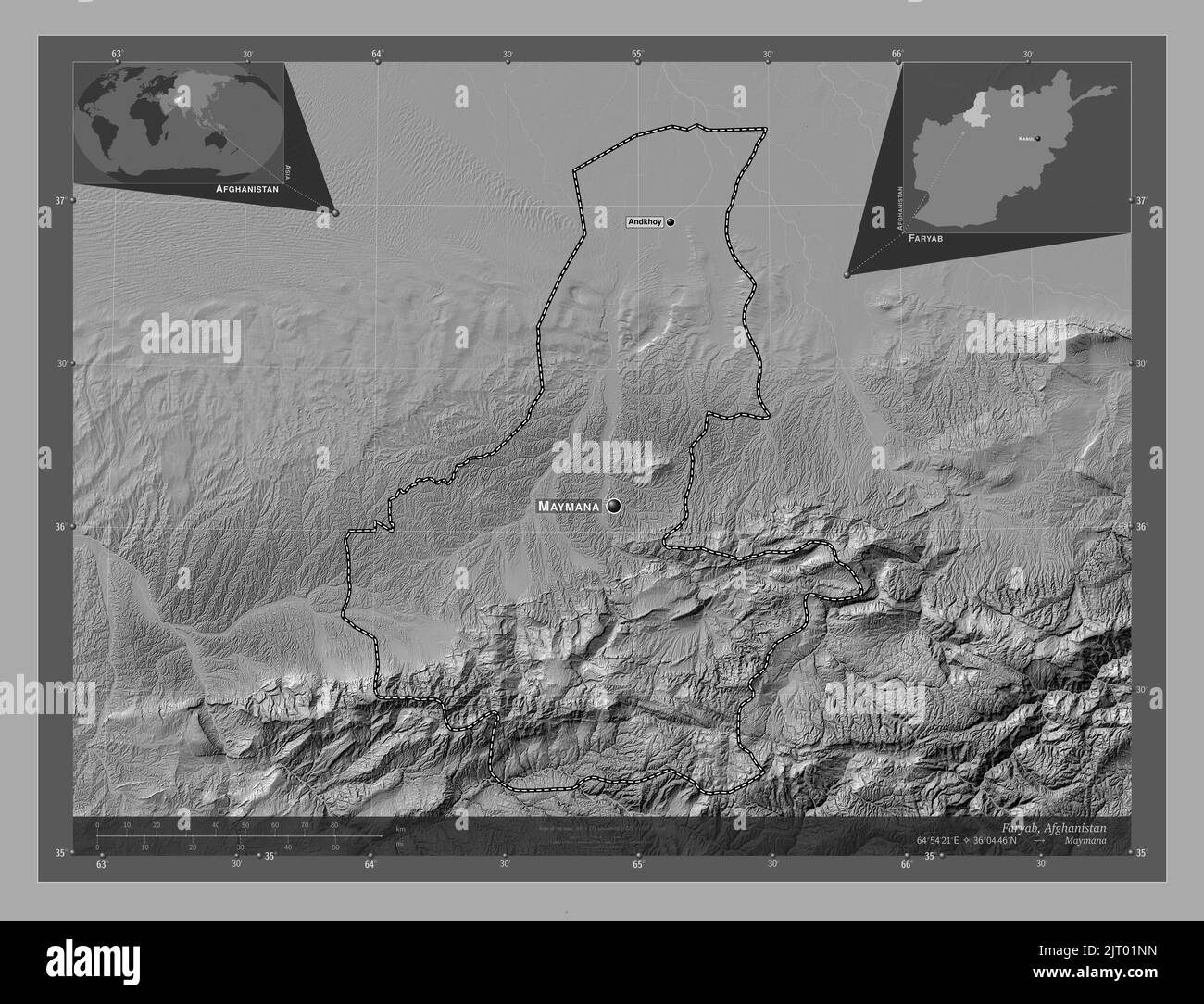 Faryab, province of Afghanistan. Bilevel elevation map with lakes and ...