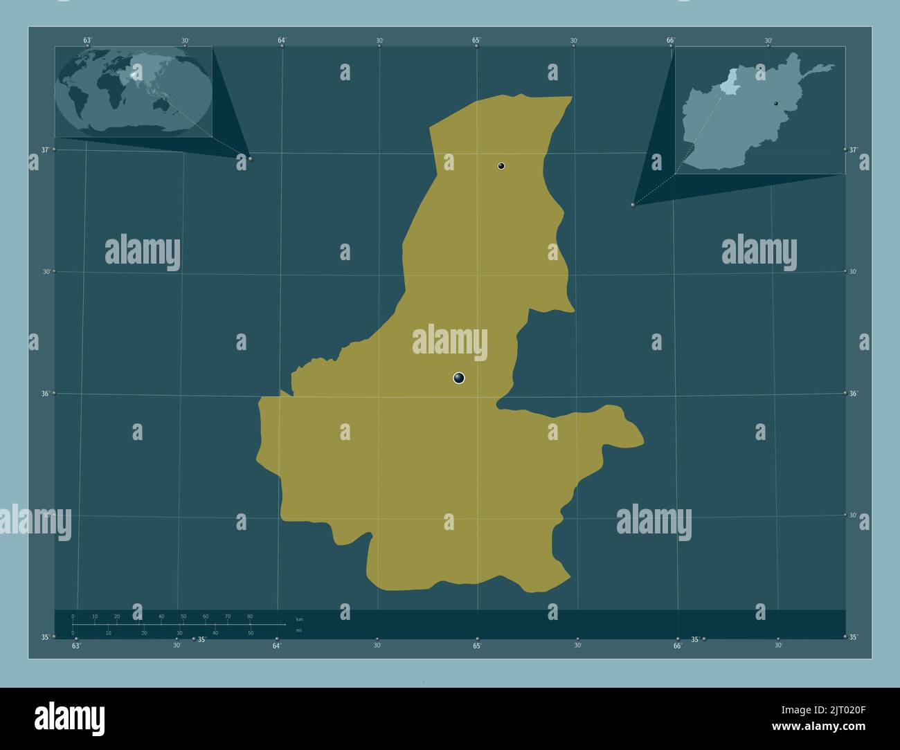 Faryab, province of Afghanistan. Solid color shape. Locations of major ...