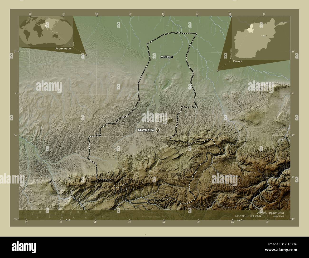Faryab, province of Afghanistan. Elevation map colored in wiki style ...