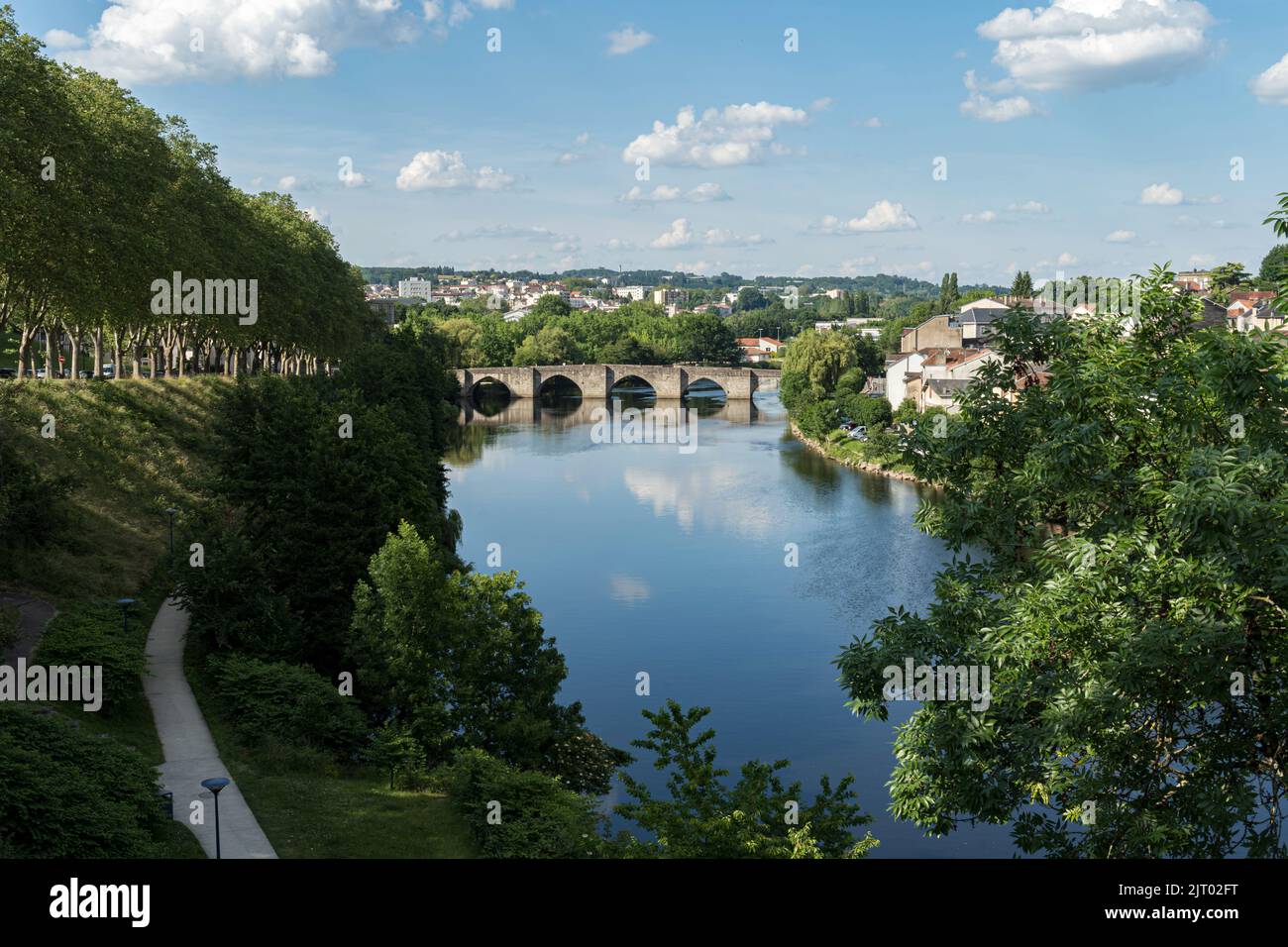 Saint Etienne Bridge in Limoges City with clouds reflection on the ...