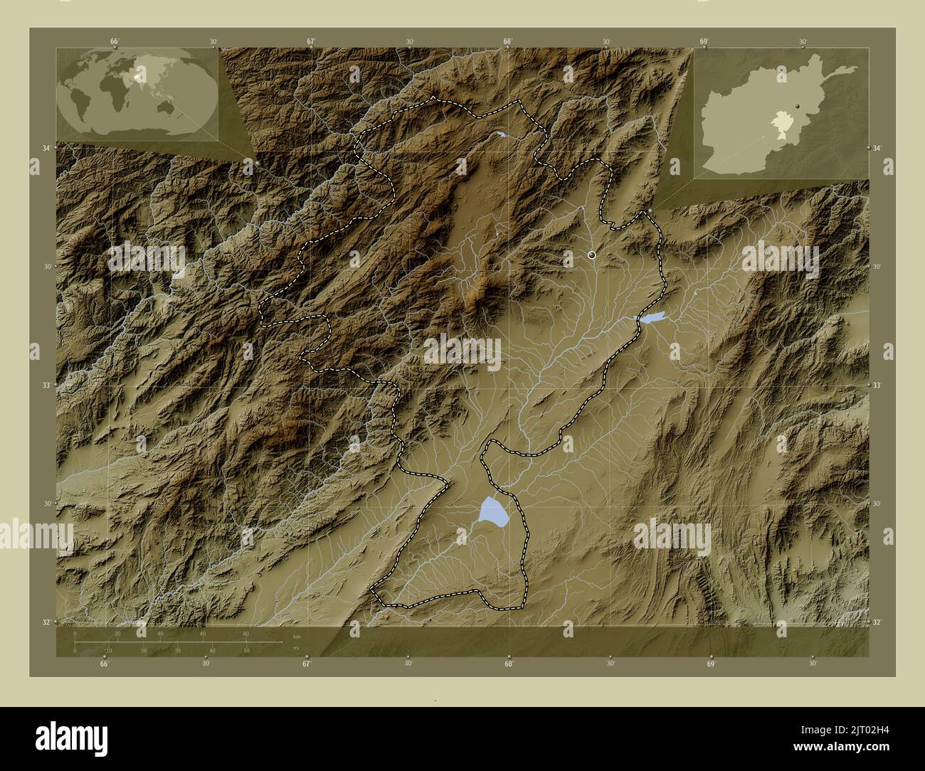 Ghazni, province of Afghanistan. Elevation map colored in wiki style ...
