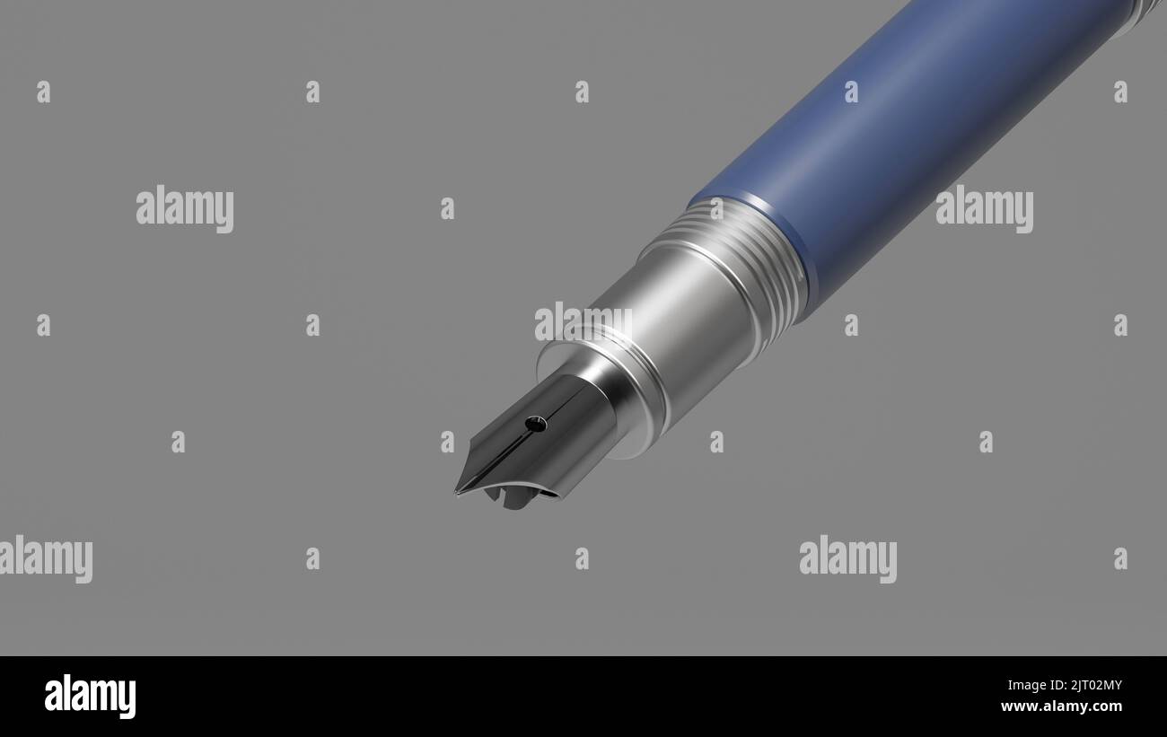 The close-up view of a blue fountain pen silver head isolated on the ...
