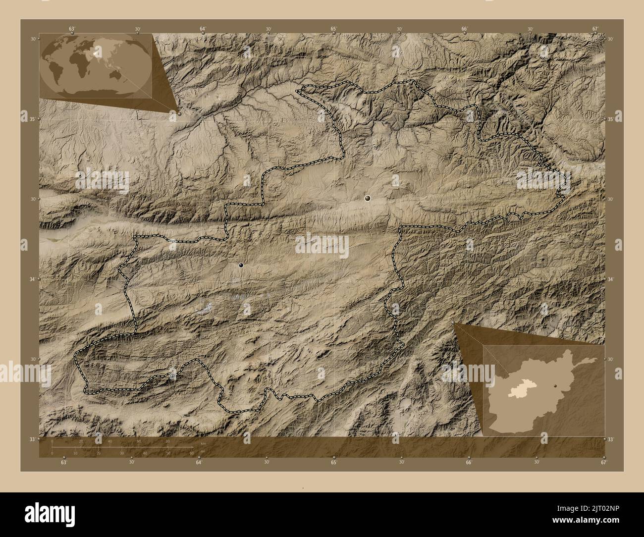 Ghor, province of Afghanistan. Low resolution satellite map. Locations ...
