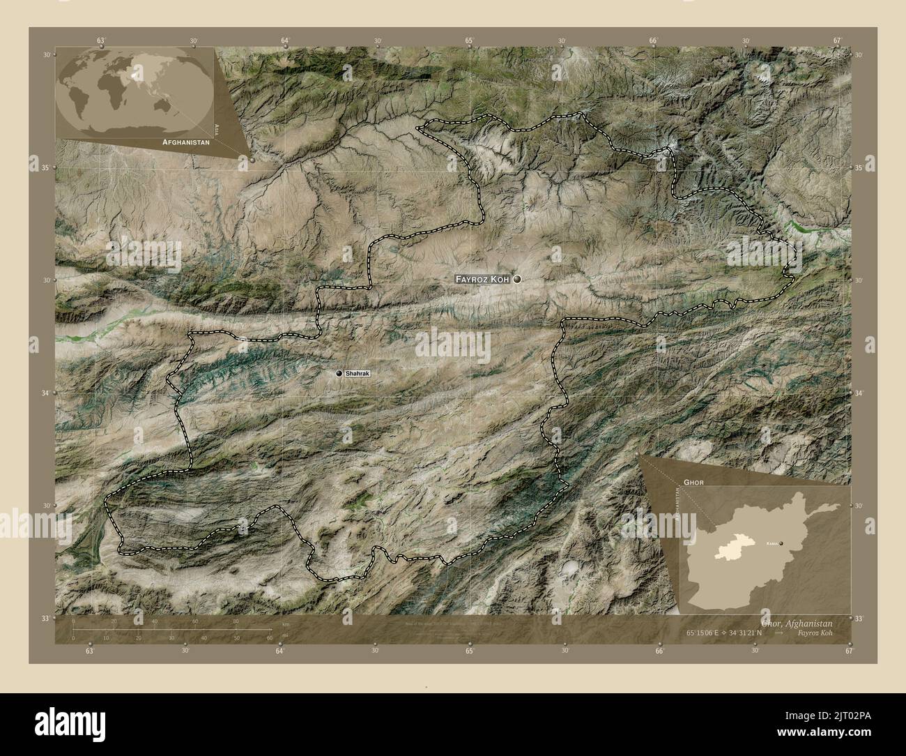 Ghor, province of Afghanistan. High resolution satellite map. Locations ...