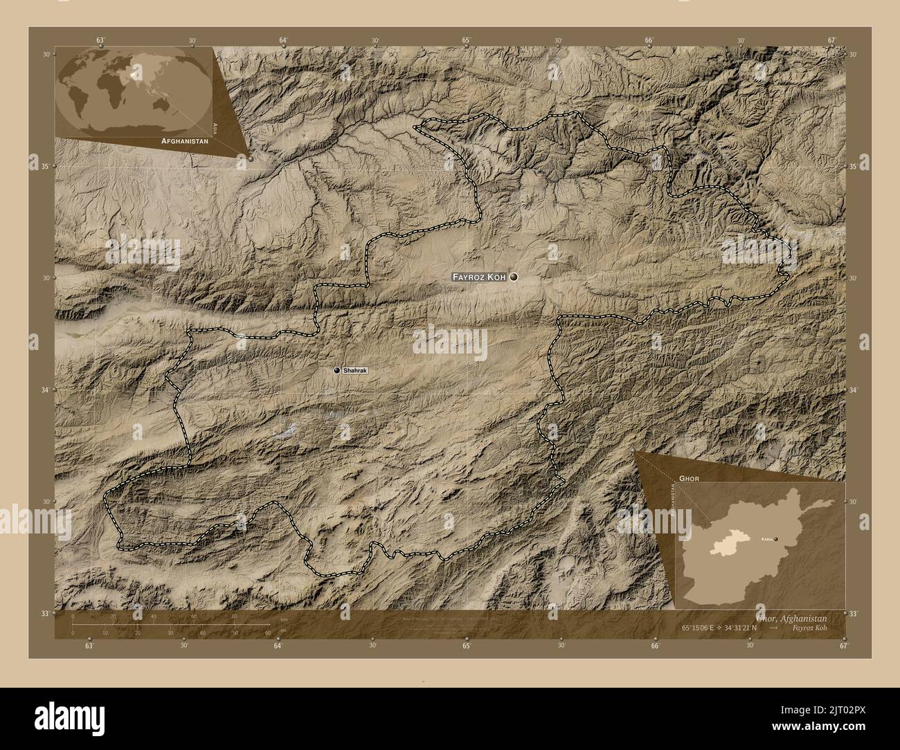 Ghor, province of Afghanistan. Low resolution satellite map. Locations ...