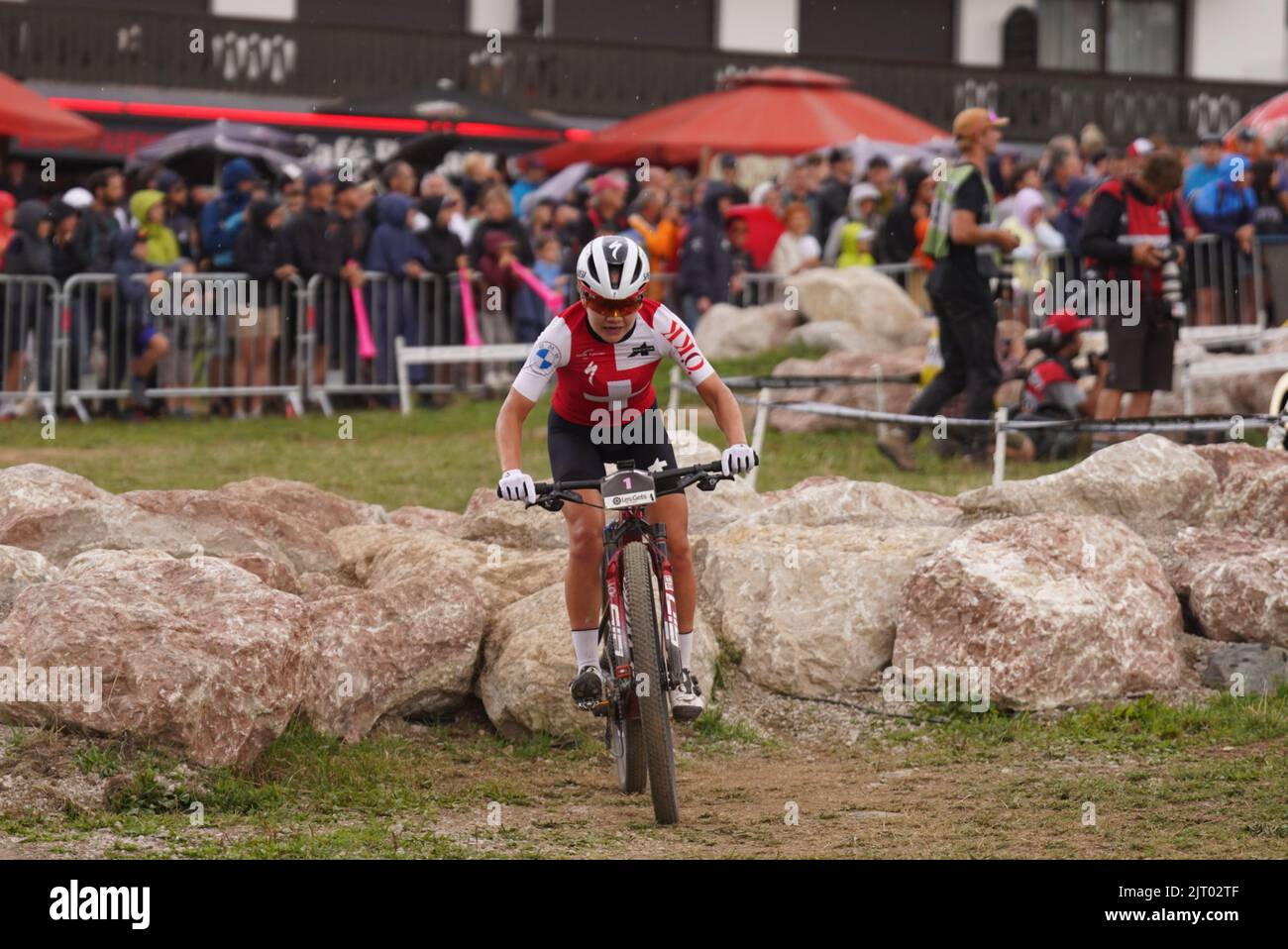 Les Gets, France. 26th Aug, 2022. August 26, 2022, Les Gets, France: 1 FREI Sina during UCI ...