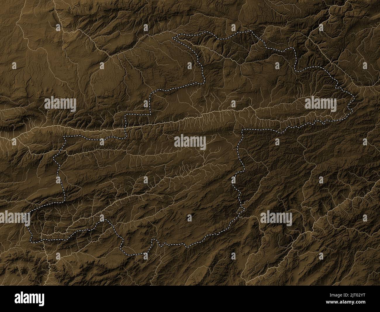 Ghor, province of Afghanistan. Elevation map colored in sepia tones ...