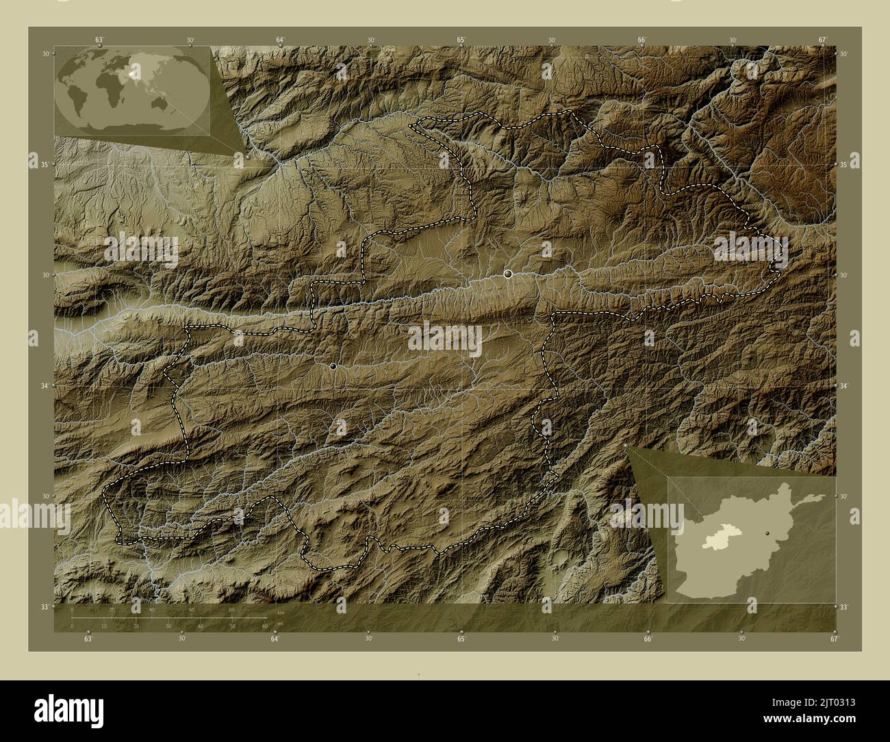 Ghor, province of Afghanistan. Elevation map colored in wiki style with ...