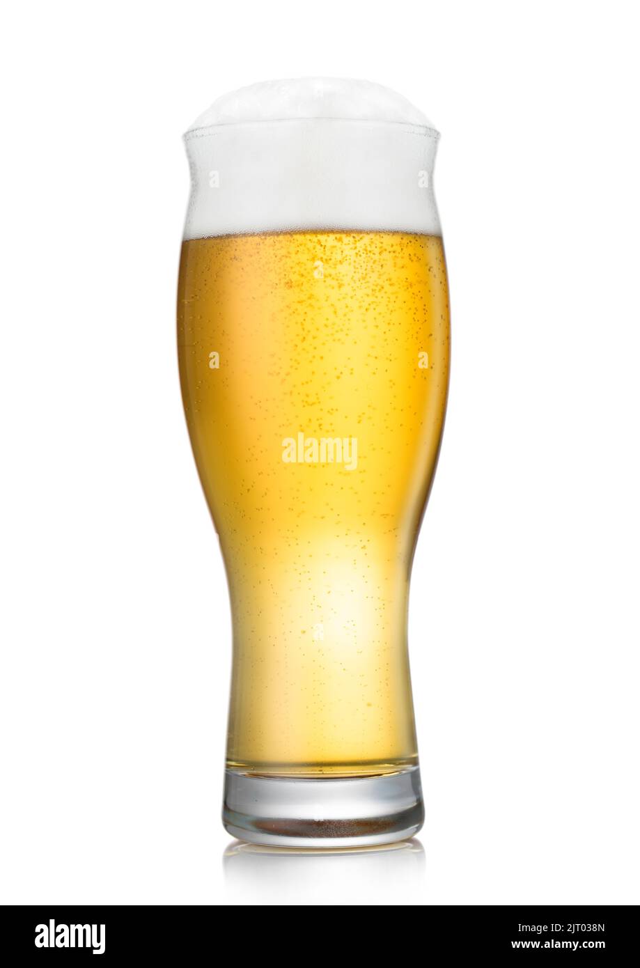 Lager beer in long glass with bubbles and foam on white Stock Photo - Alamy