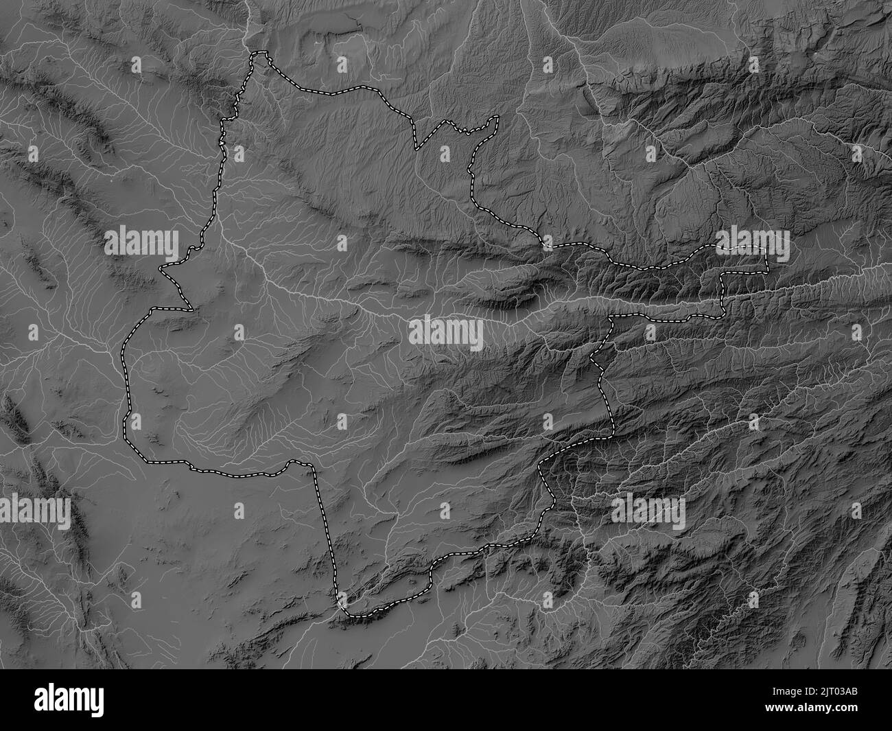 Hirat, province of Afghanistan. Grayscale elevation map with lakes and ...